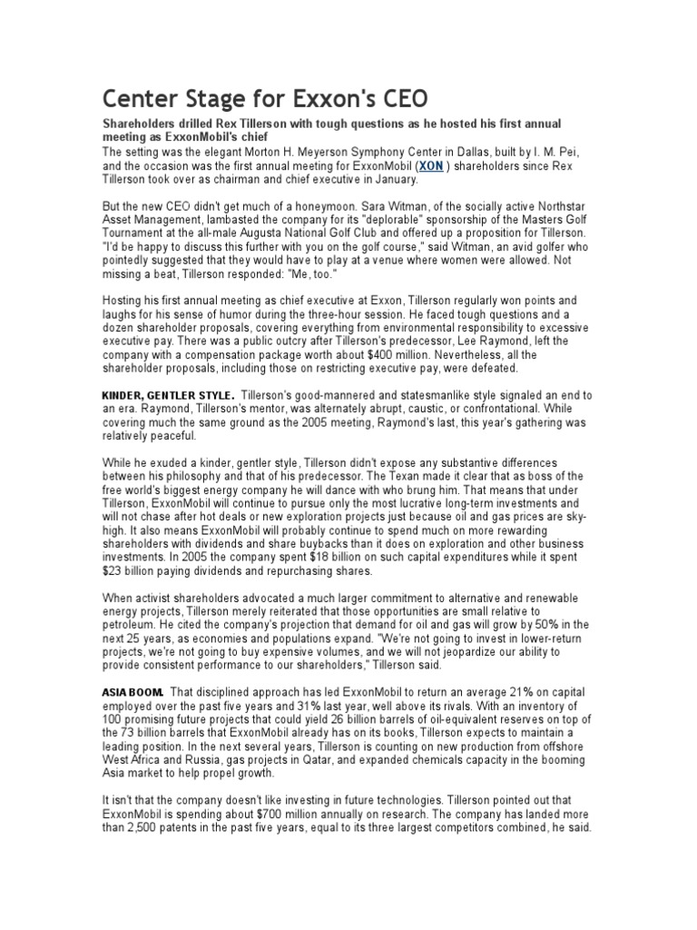 Center Stage For Exxon | PDF | Share Repurchase | Exxon Mobil