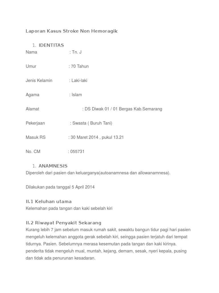 Laporan Kasus Stroke Non Hemoragik | PDF | Sains & Matematika