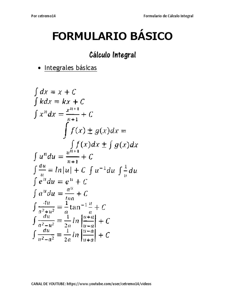 Formulario Completo de Integrales | PDF | Integral | Cálculo