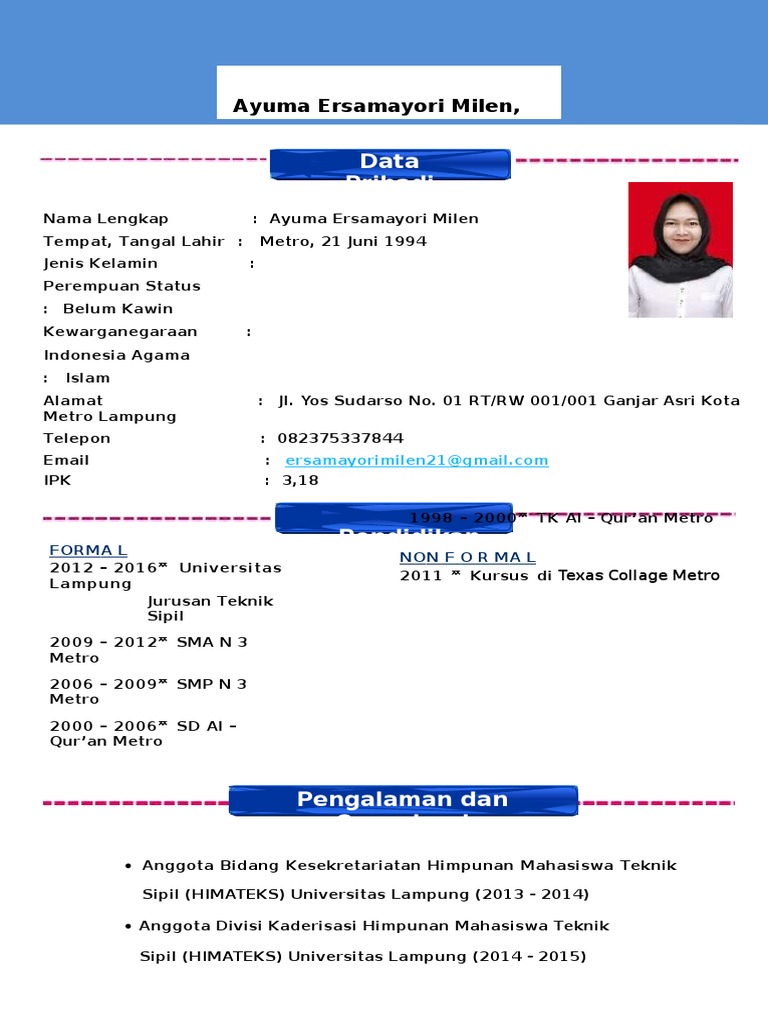 CV Ayuma Ersamayori Milen | PDF