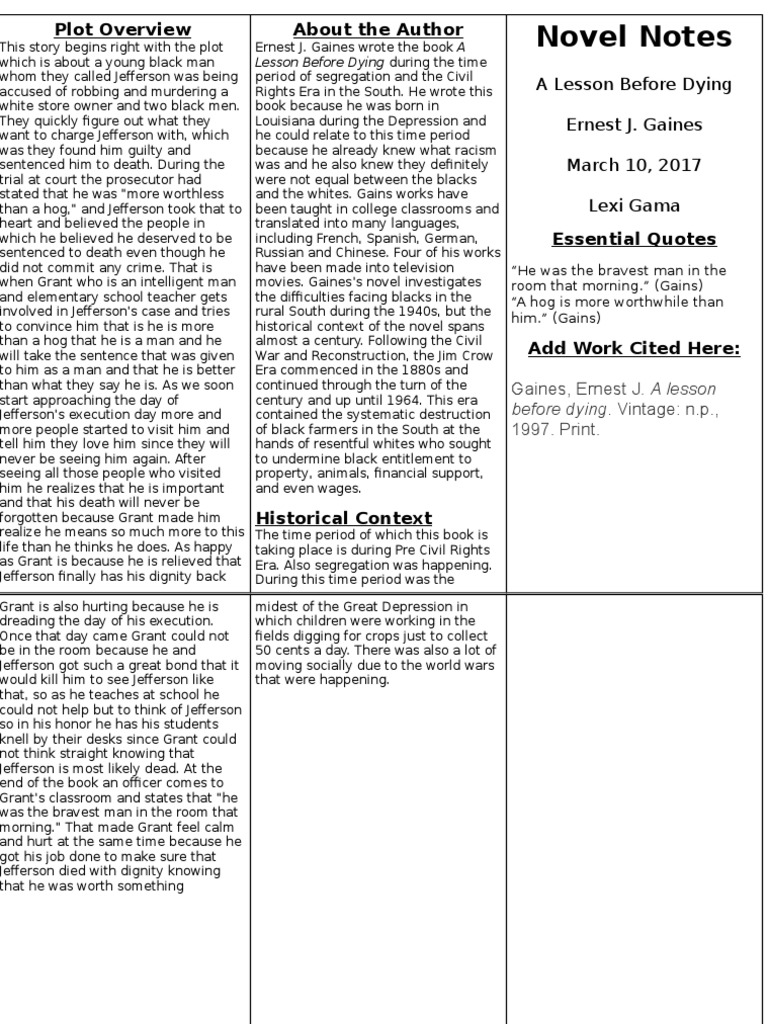 A Lesson Before Dying Summary | PDF | Thomas Jefferson | Prosecution