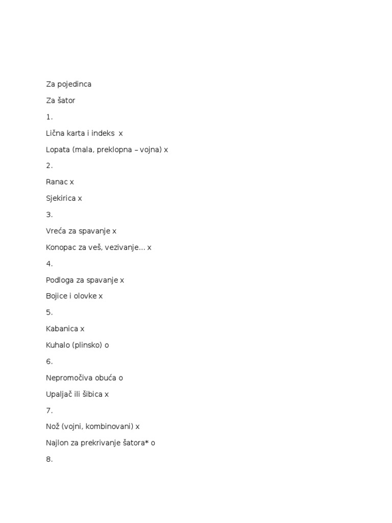 Spisak Stvari Za Logorovanje | PDF