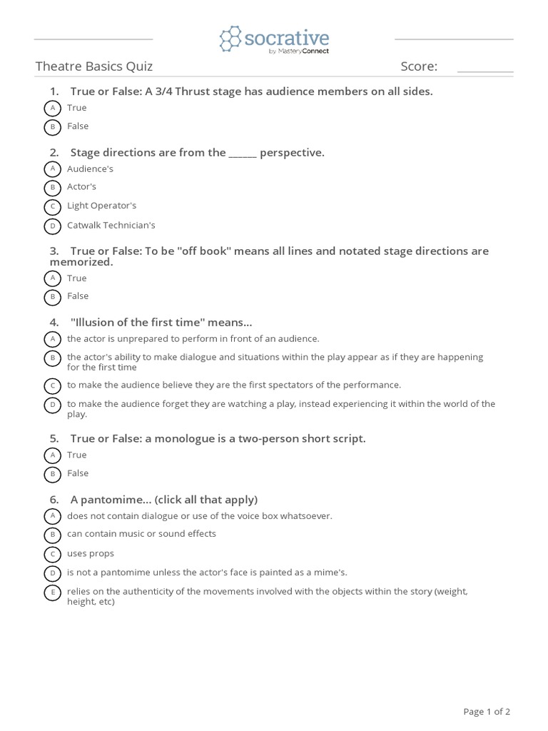 Quiz Theatrebasicsquiz | PDF | Art