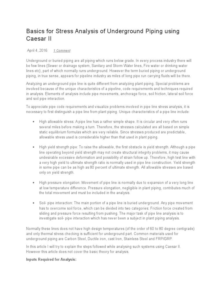 Basics For Stress Analysis of Underground Piping Using Caesar II | PDF ...