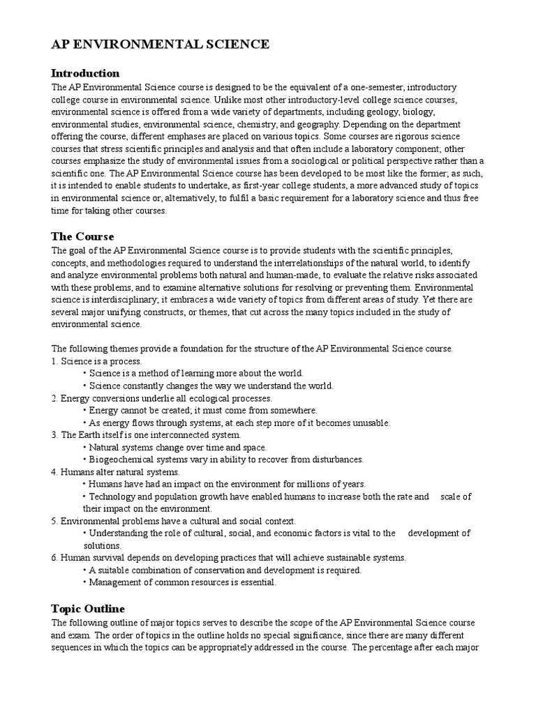 AP Environmental Science Course | PDF | Ecology | Sustainability