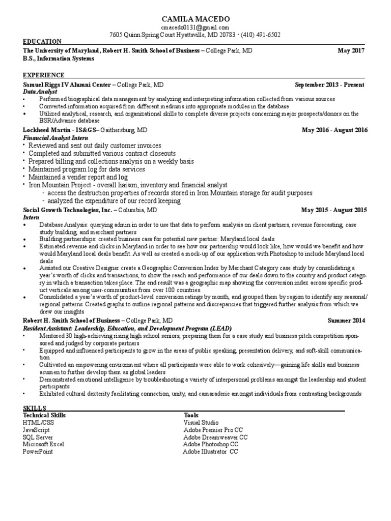 Macedo Resume | PDF | Data Analysis | Databases