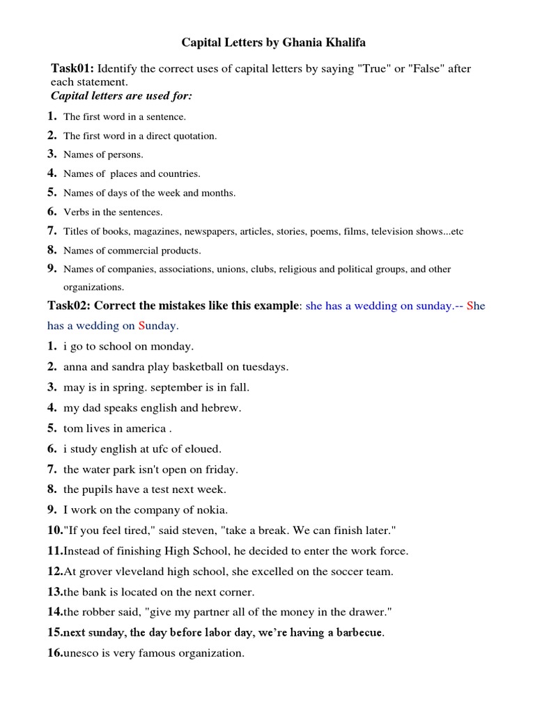 Capital Letter Usage Guide | PDF