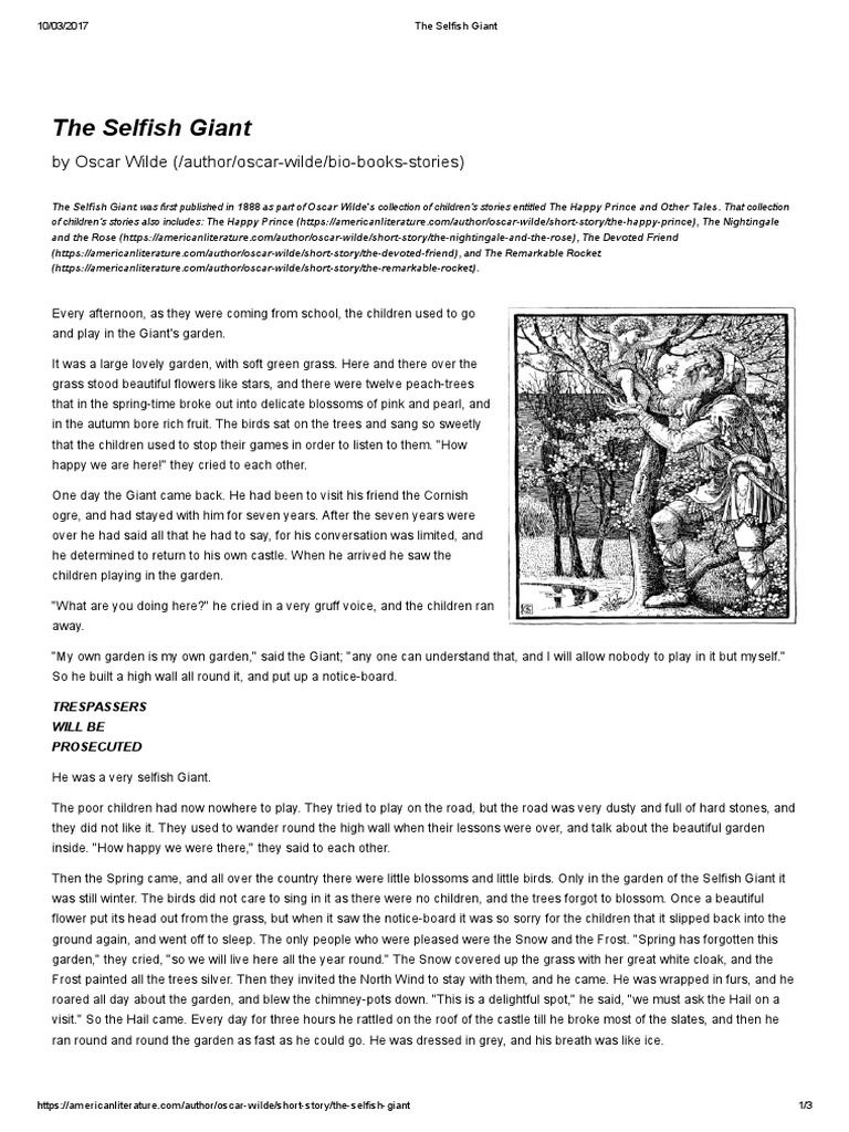 The Selfish Giant: by Oscar Wilde (/author/oscar Wilde/bio Books ...