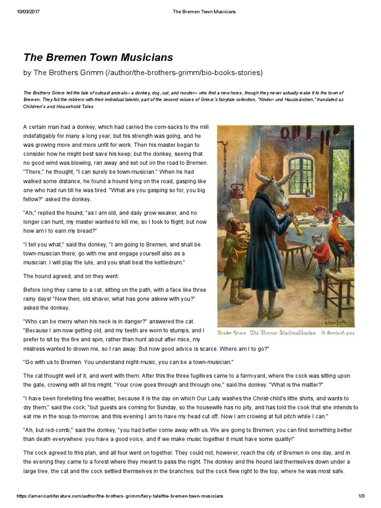 The Bremen Town Musicians: by The Brothers Grimm (/author/the Brothers ...