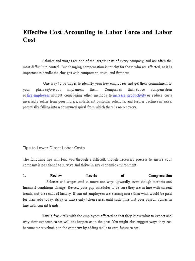 Effective Cost Accounting To Labor Force and Labor Cost: Fire Employees ...