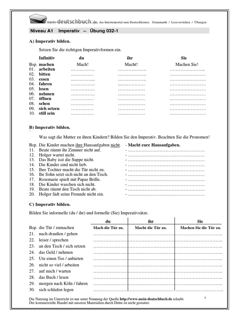 Imperativ Deutsch Lektion 8 Übung Imperativ | PDF