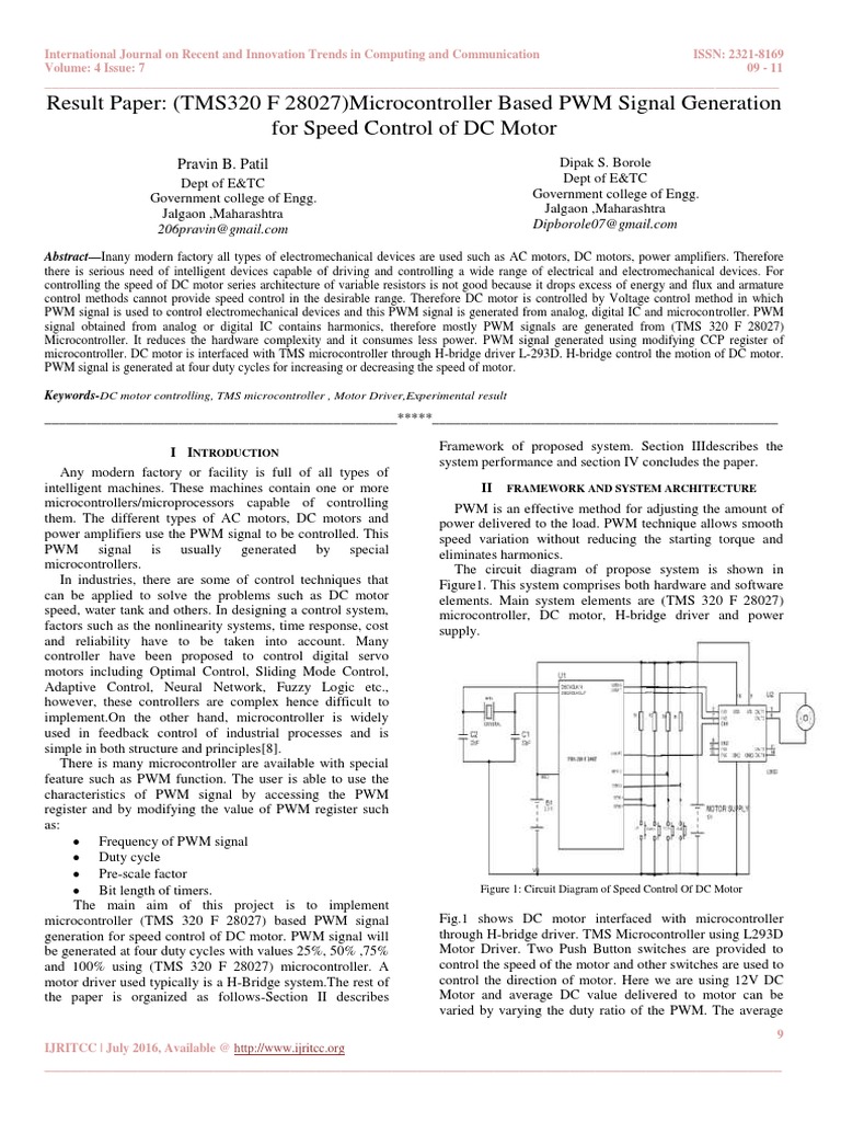 Result Paper: (TMS320 F 28027) Microcontroller Based PWM Signal Generation For Speed Control of ...