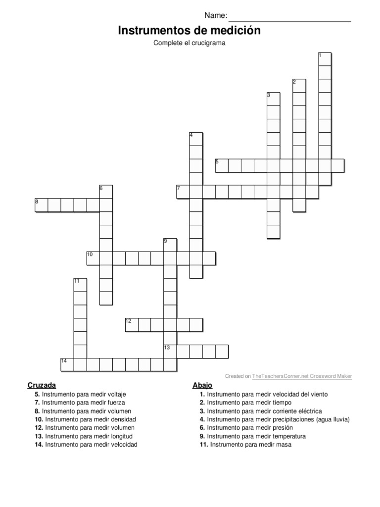Crucigrama Instrumentos de Medición Solucion (2)