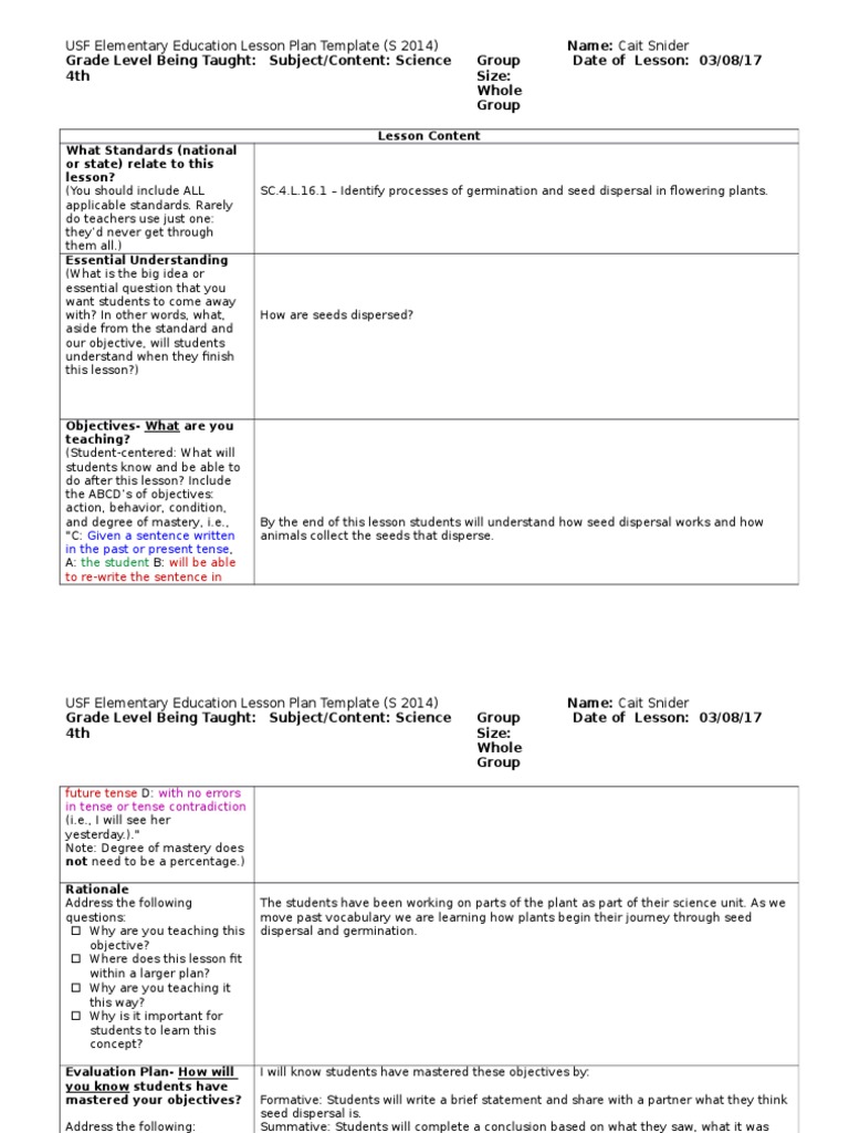 Seed Dispersal | PDF | Lesson Plan | Teachers