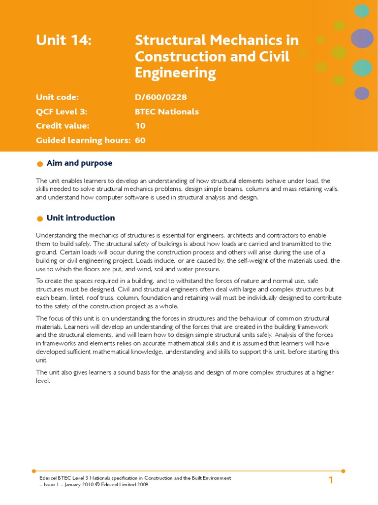 Unit 14 Structural Mechanics in Construction and Civil Engineering ...