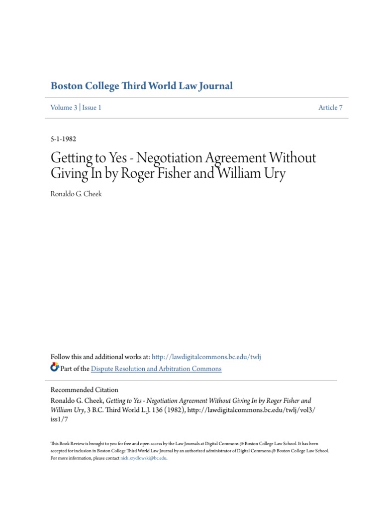 Getting To Yes - Negotiation Agreement Without Giving in by Roger | PDF ...