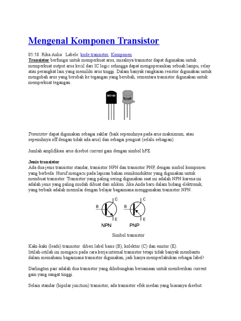 Mengenal Komponen Transistor | PDF