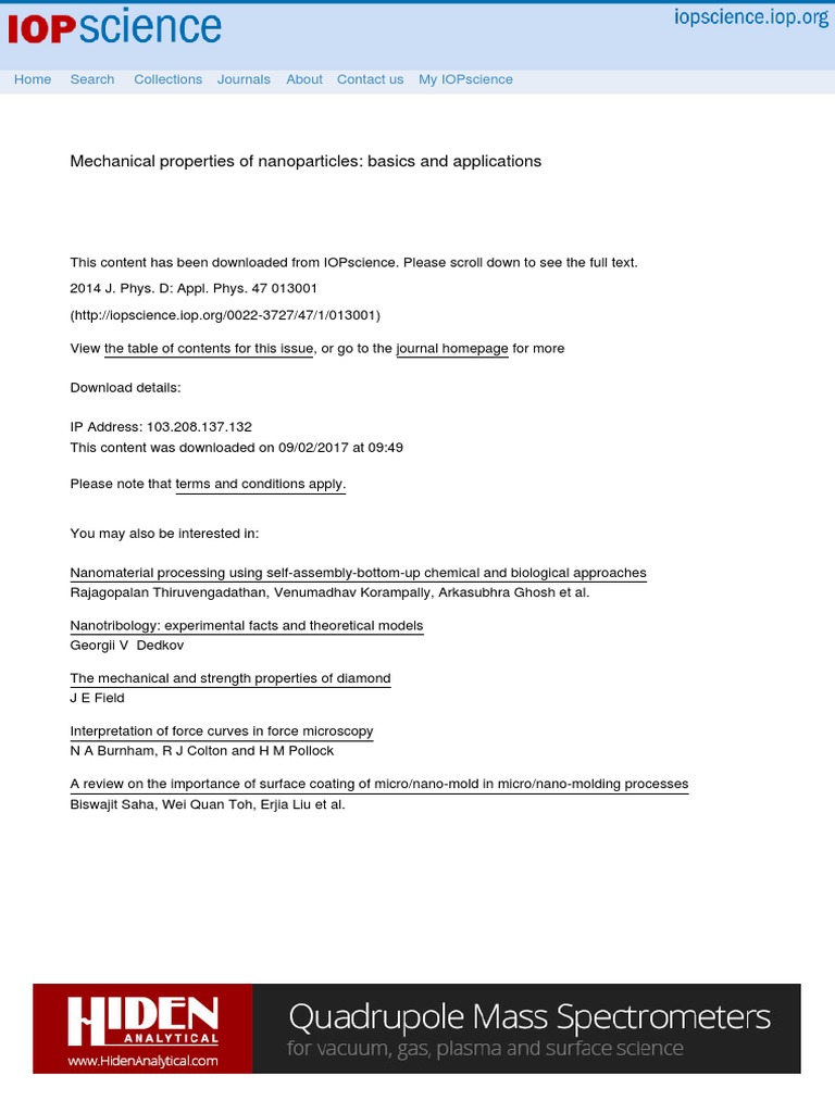 Mechanical Properties of Nanomaterials | PDF | Intermolecular Force ...