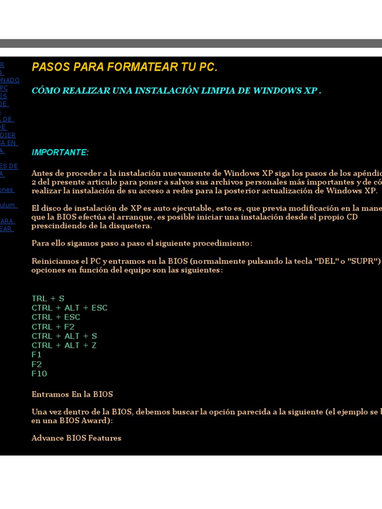 Formatear Un PC | PDF | Archivo de computadora | Bios