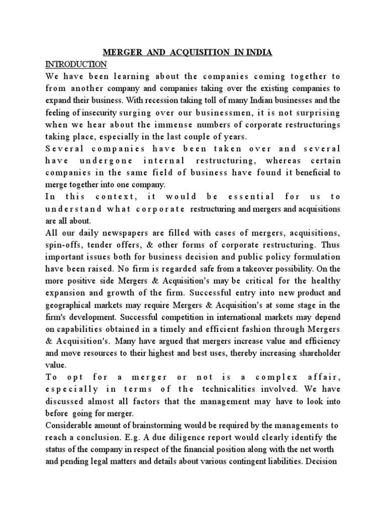Merger and Acquisition in India | PDF | Takeover | Mergers And Acquisitions