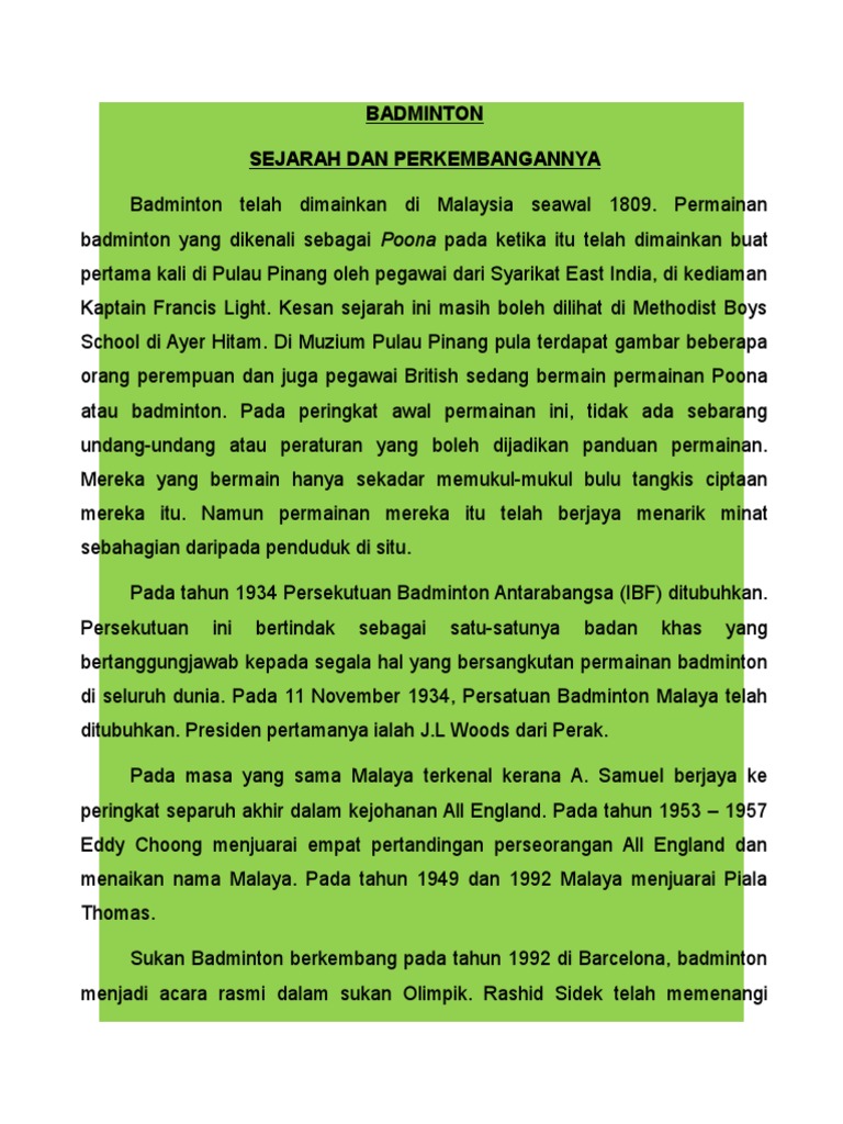Sejarah Badminton | PDF