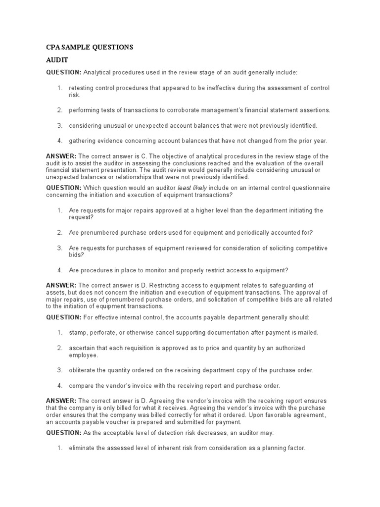 Cpa Sample Questions | Financial Audit | Auditor's Report