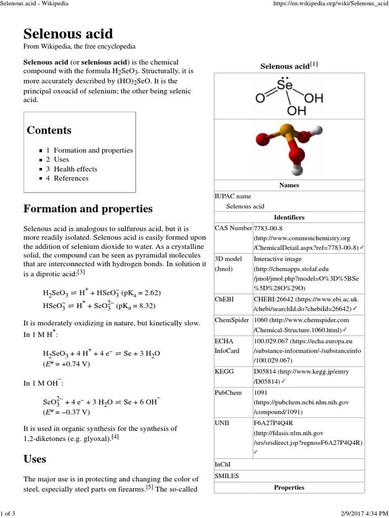 Selenous Acid | PDF