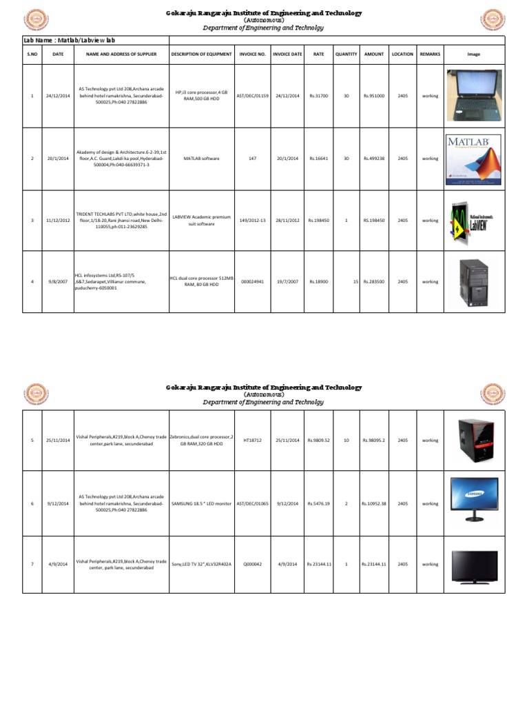 Lab Stock Register | Digital Electronics | Office Equipment