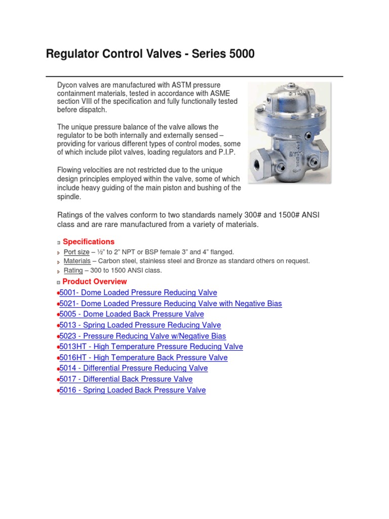 Regulator Control Valves - Series 5000 | PDF | Valve | Chemical Engineering