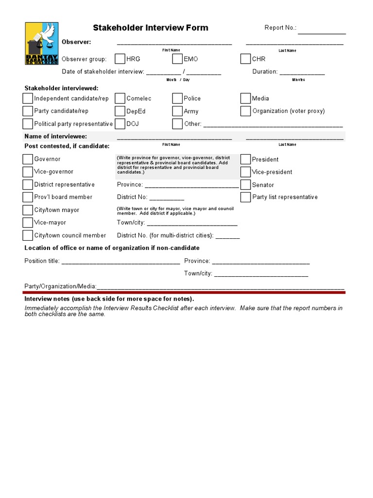 Stakeholder Interview Form: Observer | PDF