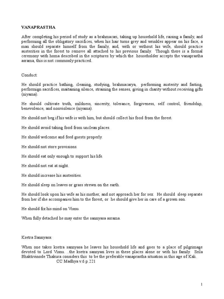 Vanaprastha Stage of Life Explained | PDF
