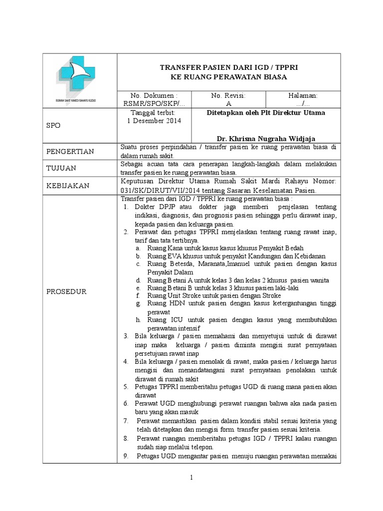 Spo Transfer Pasien Internal | PDF