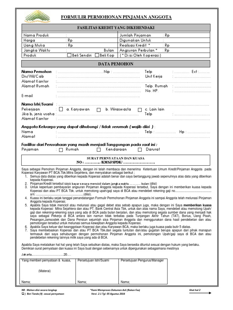Formulir Pinjaman | PDF