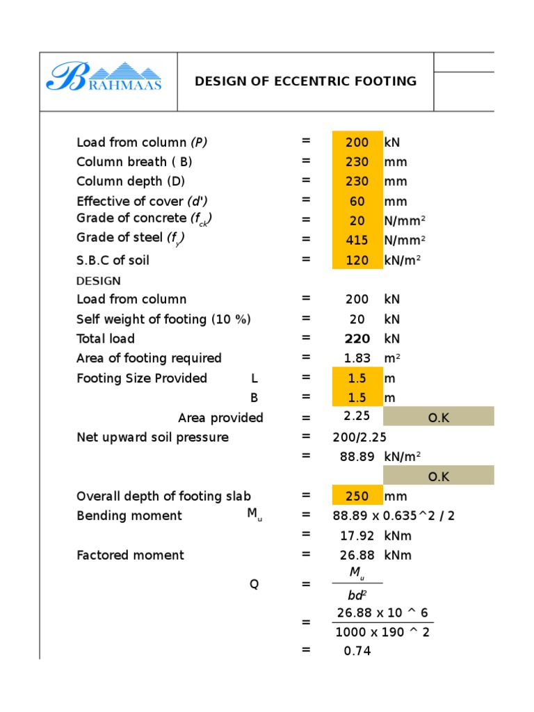Eccentric Footing Design Analysis | PDF | Beam (Structure) | Materials ...