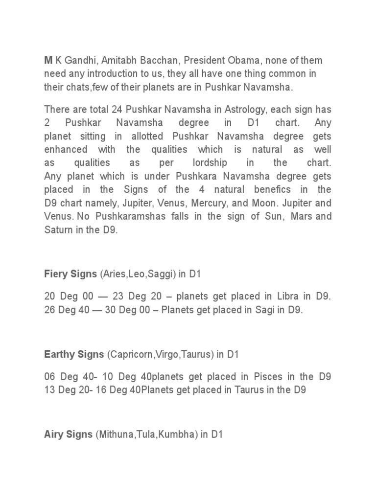 Pushkar Navamsha | PDF | Astrological Sign | Planets In Astrology