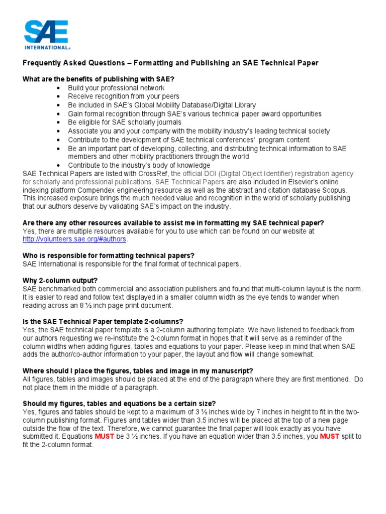 Frequently Asked Questions - Formatting and Publishing An SAE Technical ...