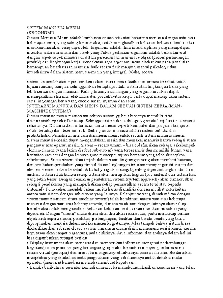 Sistem Manusia Mesin | PDF