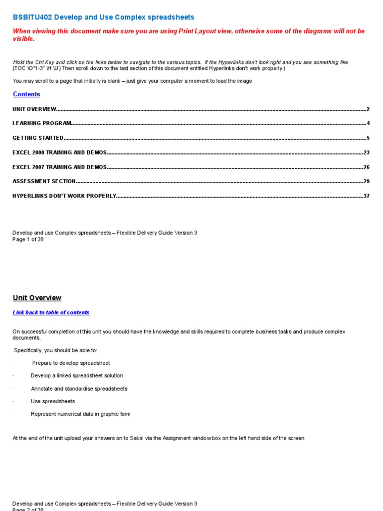 Develop and Use Complex Spreadsheets Study Notes BSBITU402 | PDF ...