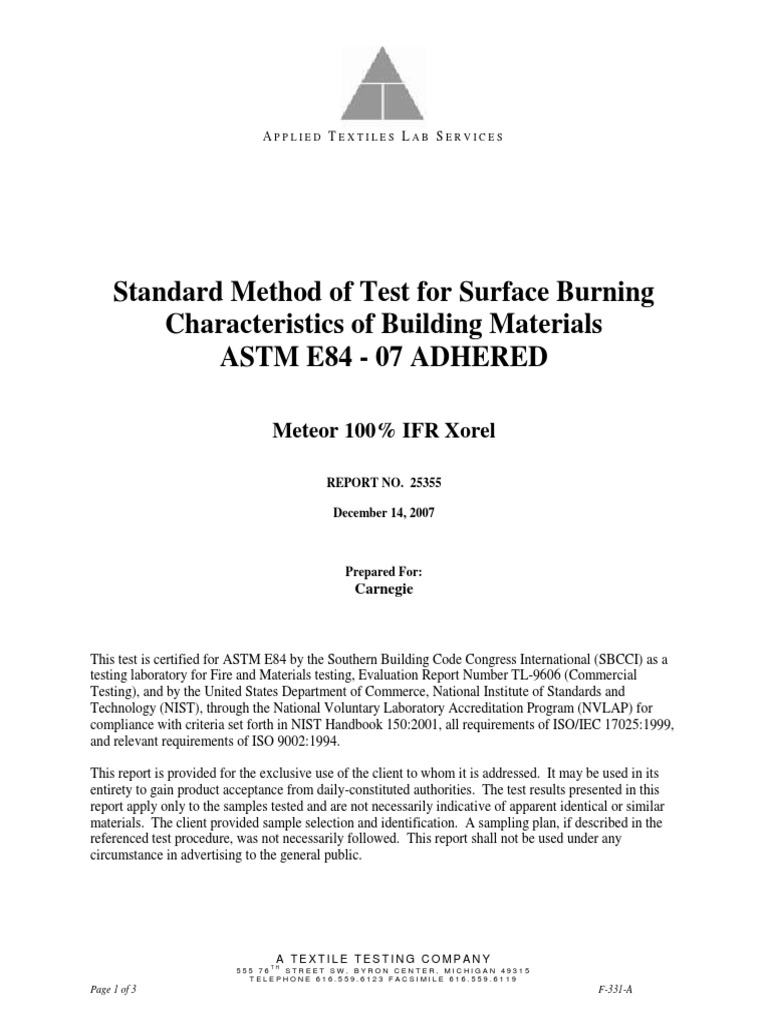 Testrapport ASTM E84 Class A1 - IfR Xorel | PDF | Nature