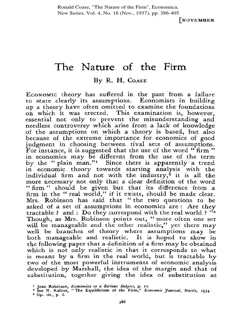 The Nature of the Firm - Ronald Coase | Economics | Economies
