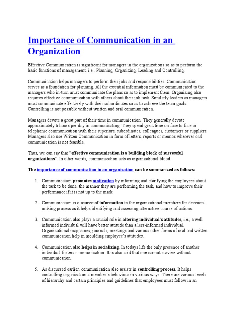 Importance of Communication in Organizations | PDF | Hierarchy ...