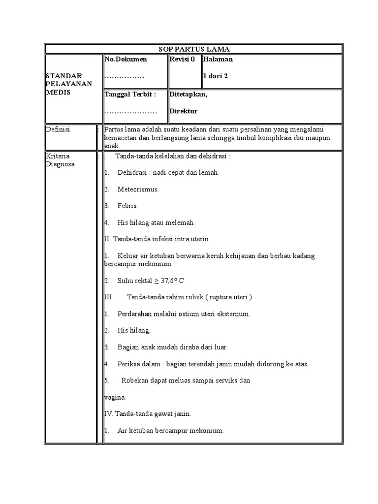 Sop Partus Lama | PDF | Kesehatan Holistik | Sains & Matematika