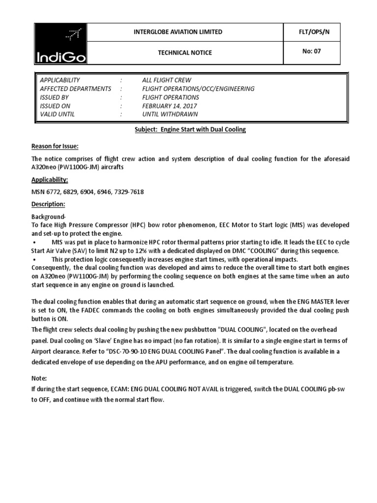 Tech Notice 07 - Dual Cooling Tech Notice Final | PDF | Aviation | Engines