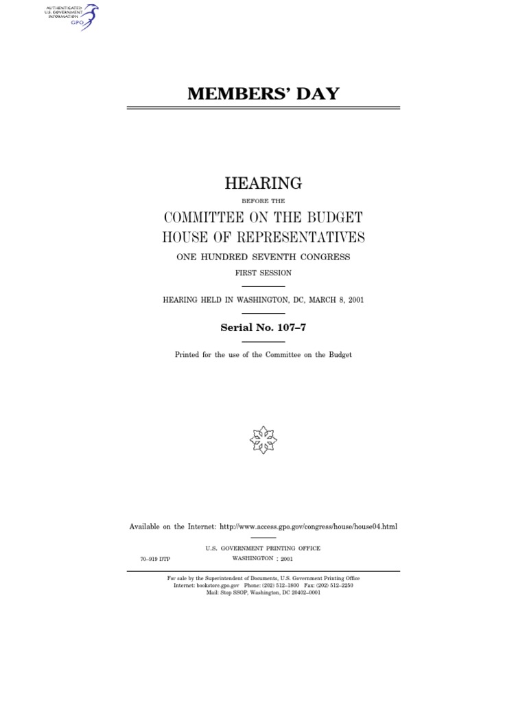 House Hearing, 107TH Congress - Members' Day | PDF | Continuing ...