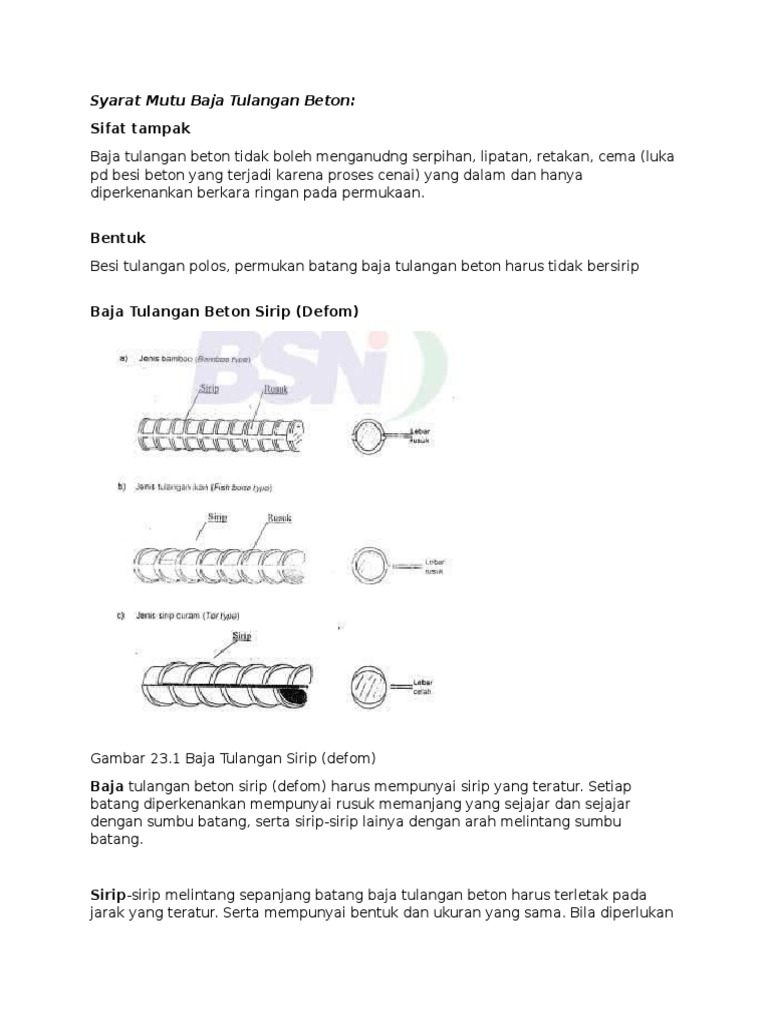 Syarat Mutu Baja Tulangan Beton | PDF