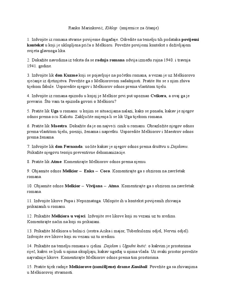 Kiklop, Smjernice Za Citanje | PDF