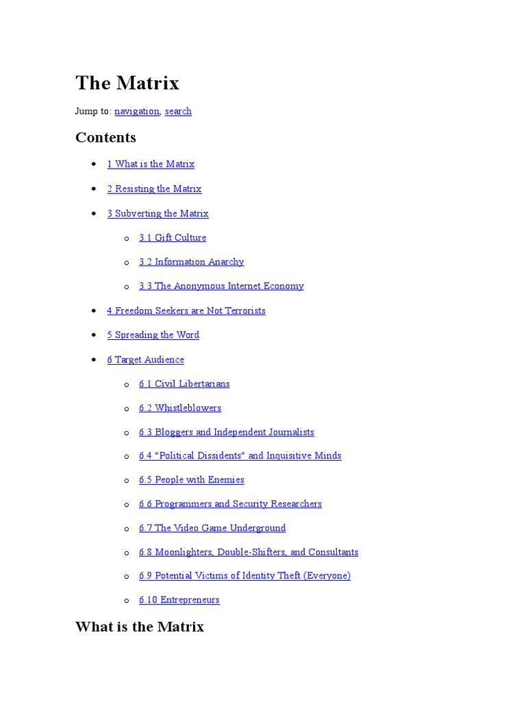 The Matrix: Jump To | PDF | Anonymity | Privacy