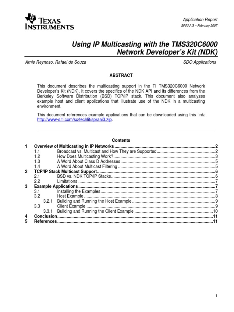 Using IP Multicasting With The TMS320C6000 Network Developer's Kit (NDK ...
