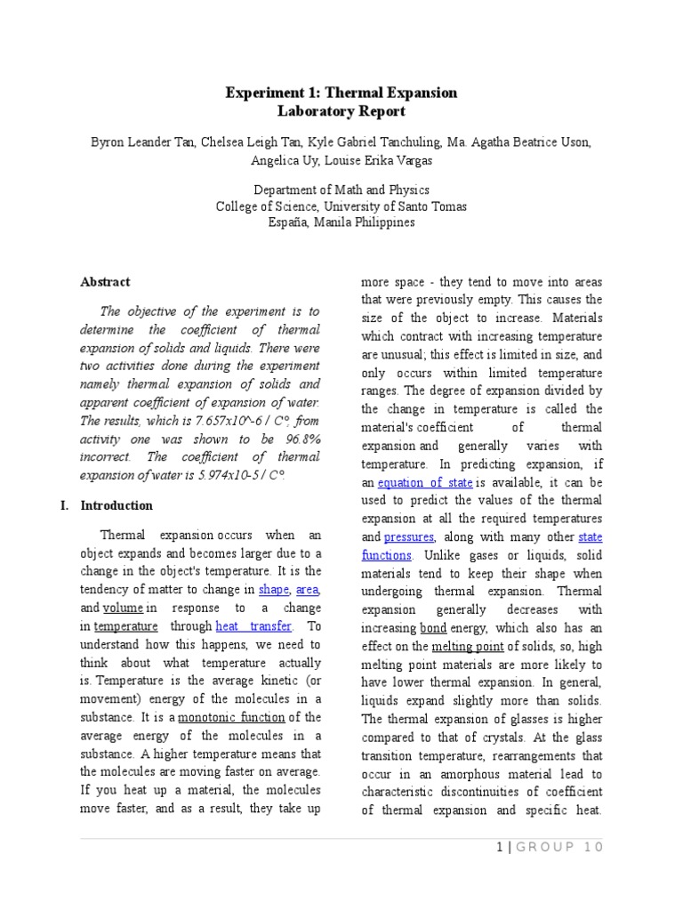 Experiment 1 - Thermal Expansion | PDF | Thermal Expansion | Branches ...