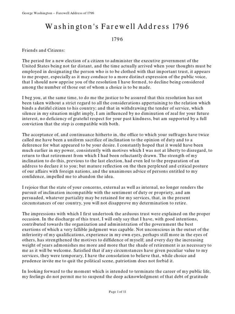 George Washington - Farewell Address of 1796 | PDF | George Washington